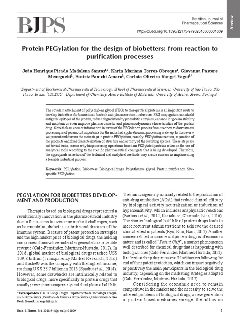 Protein PEGylation For The Design of Biobetters From Reaction To ...
