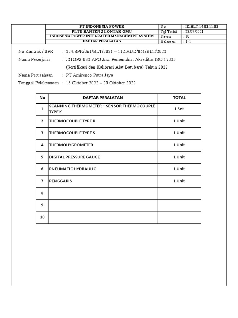 Form Daftar Peralatan | PDF