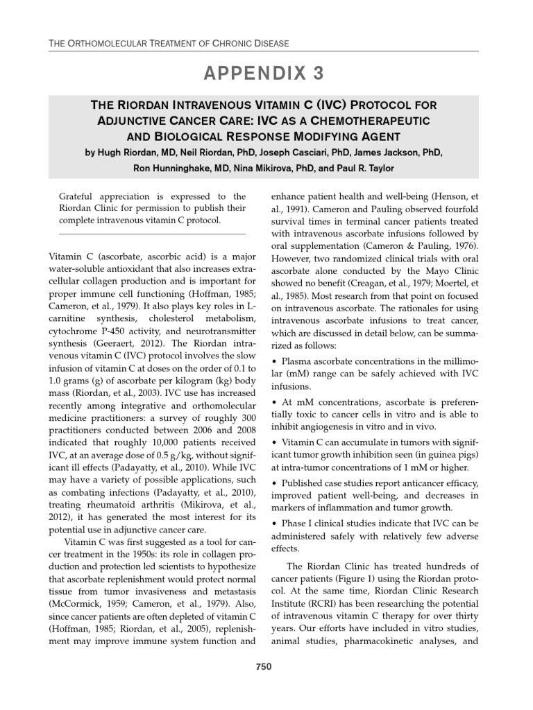 Riordan IVC Protocol OTB Book1 | PDF | Vitamin C | Cancer