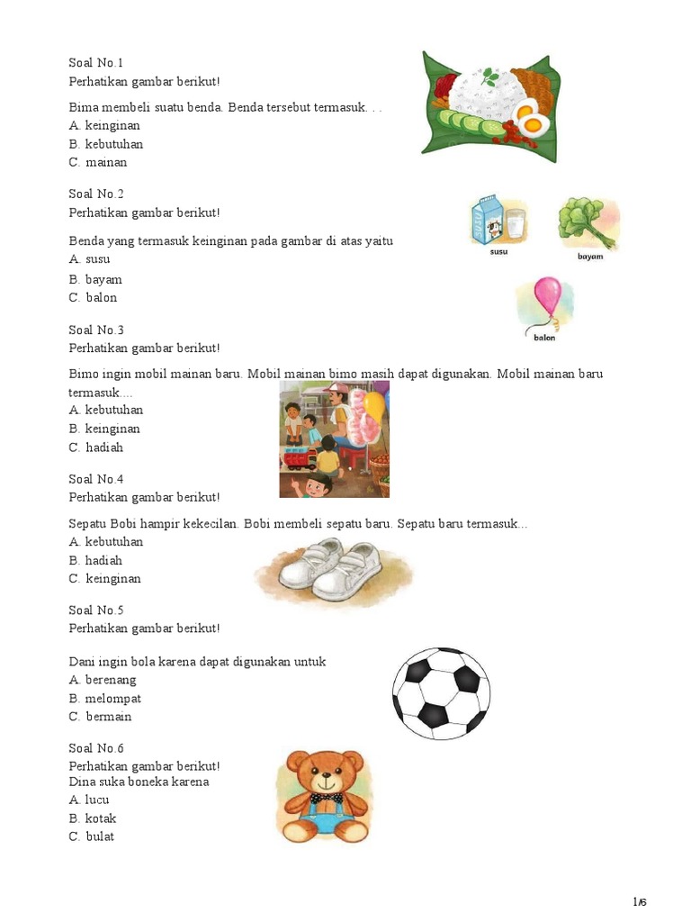 (DICARIGURU - COM) - Soal Bahasa Indonesia Kelas 1 Bab 7 Aku Ingin - 2 | PDF