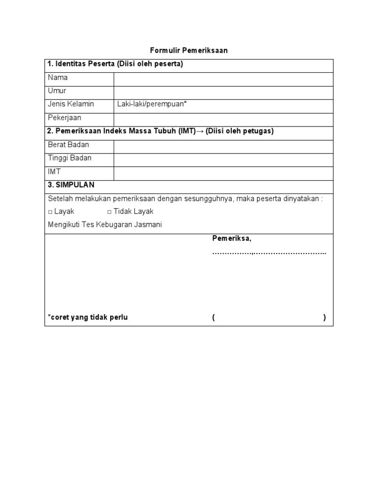 Formulir Pemeriksaan Kebugaran Jasmani | PDF