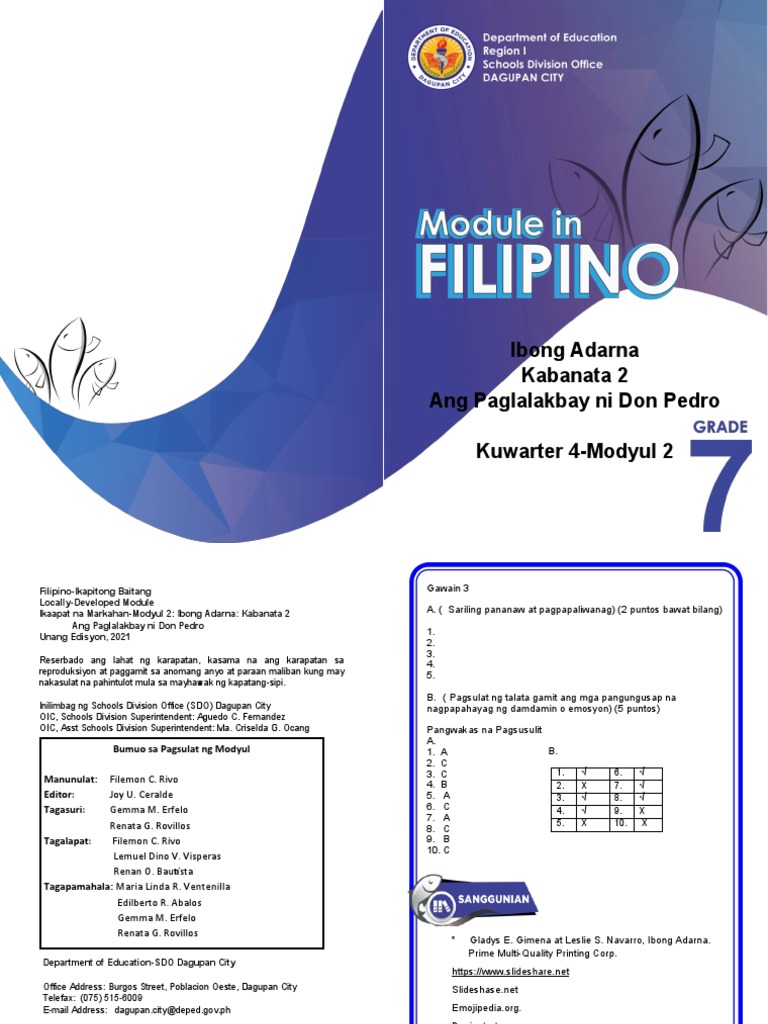 Filipino 7 - Q4 - Modyul 2 - Kabanata II Ang Paglalakbay Ni Don Pedro | PDF