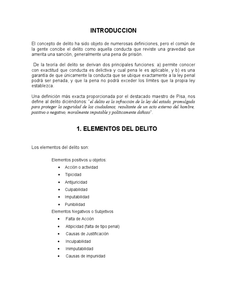 Elementos y Tipos del Delito en Derecho | PDF | Intención (Derecho ...