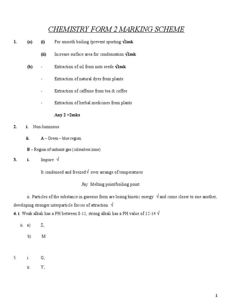 Chemistry Form 2 Marking Scheme Guide | PDF | Chlorine | Ion