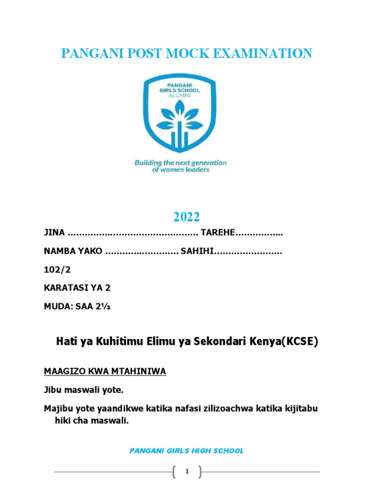 Kiswahili PP2 | PDF