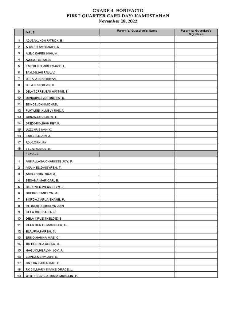 4th Grade Attendance Card Summary | PDF