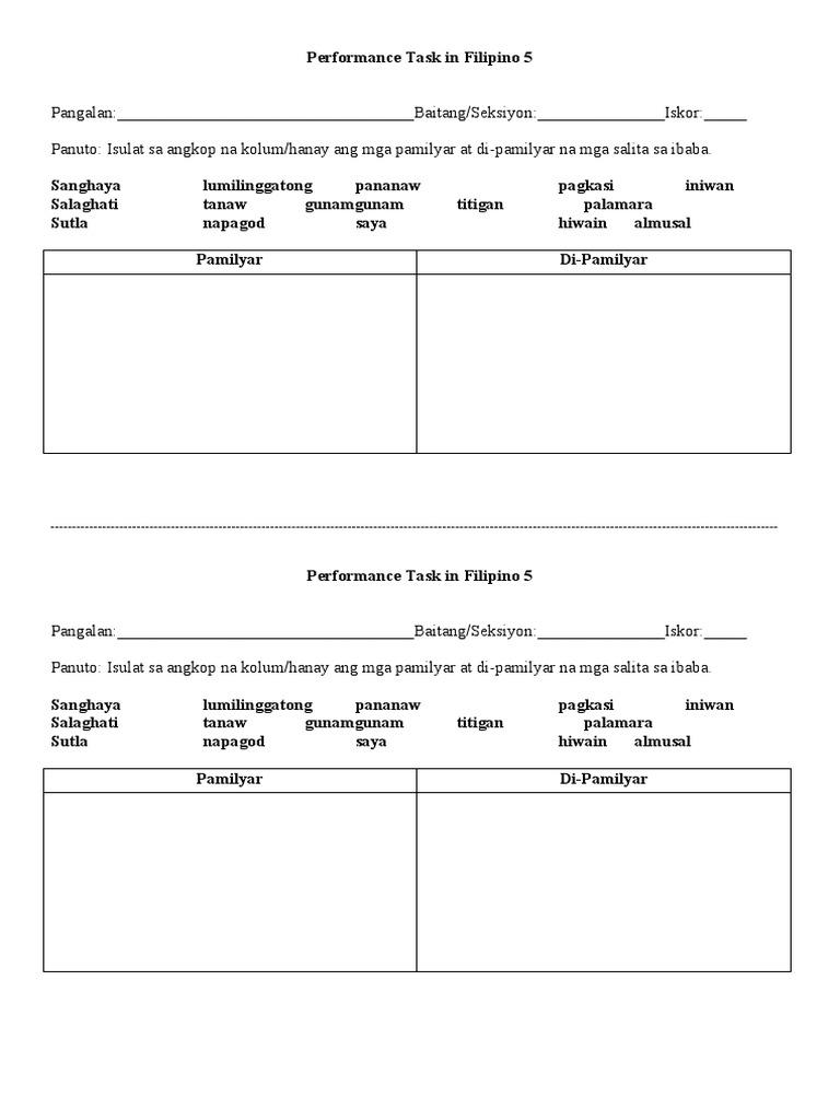 Performance Task in Filipino 5 | PDF