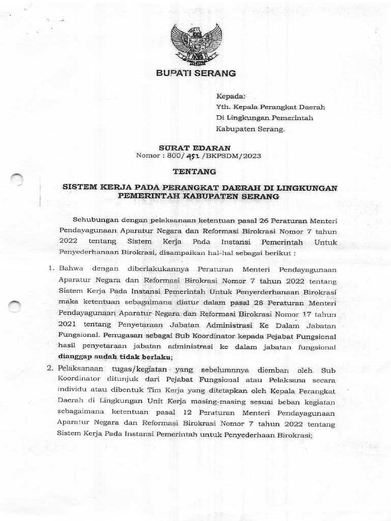 Surat Edaran SKP Kab. Serang | PDF