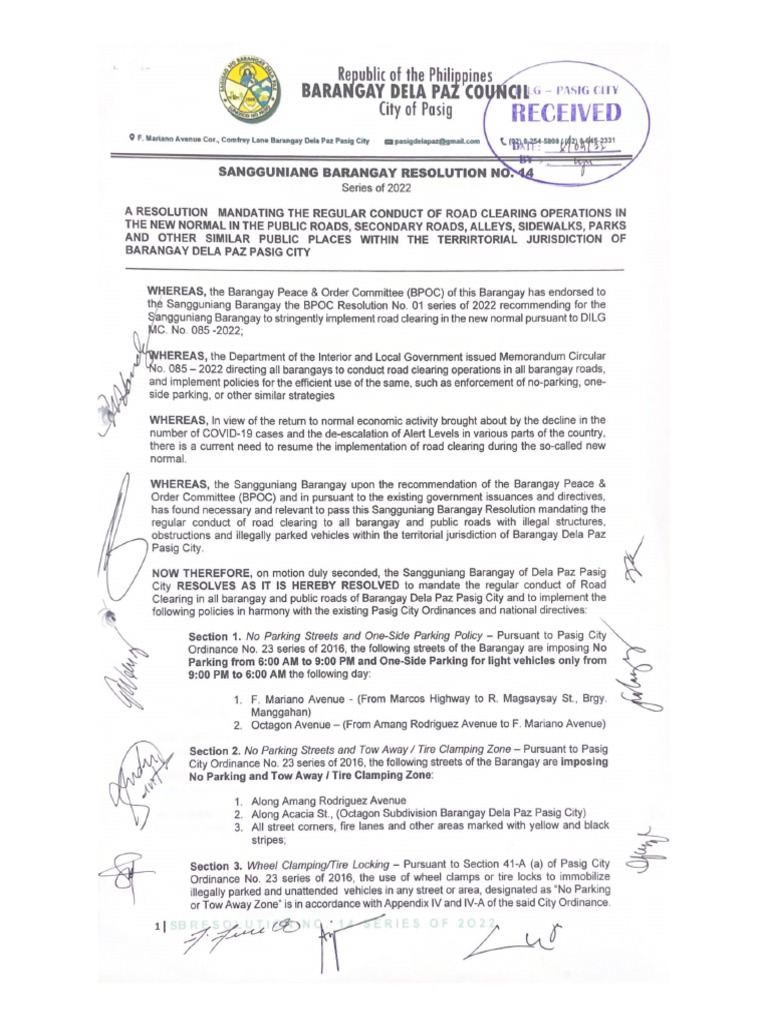 SB Reso. No. 14, S' 2022 - Road Clearing | PDF