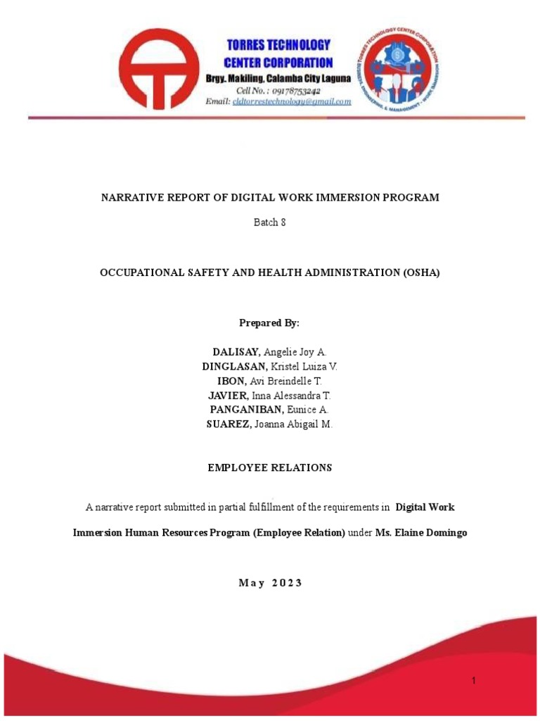 Narrative Report OSHA | PDF | Occupational Safety And Health ...