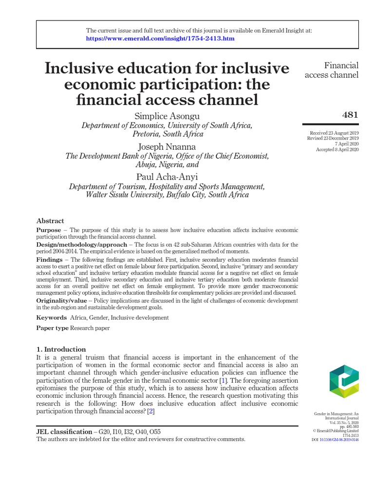 Inclusive Education For Inclusive Economic Participation The Financial ... Inclusive Education For Inclusive Economic Participation The Financial ...