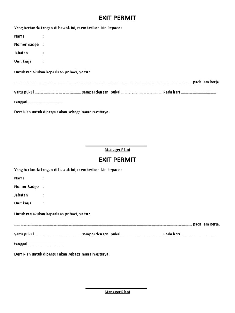 Form Exit Permit Karyawan | PDF | Komputer