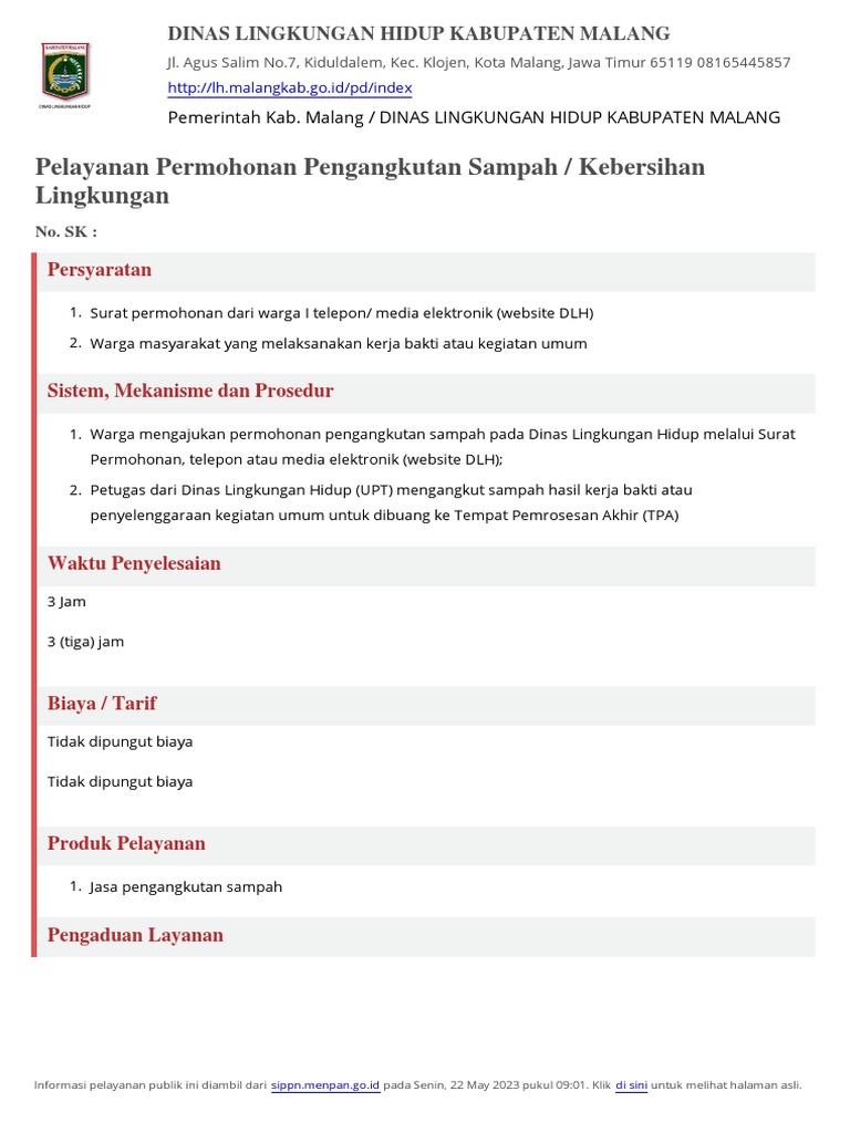 Unduh Standar Pelayanan - Pelayanan Permohonan Pengangkutan Sampah ... Unduh Standar Pelayanan - Pelayanan Permohonan Pengangkutan Sampah ...