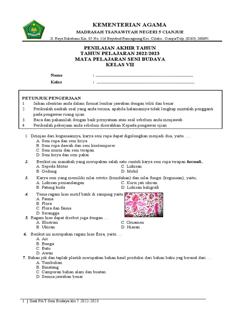 Soal PAT SBK 7 | PDF