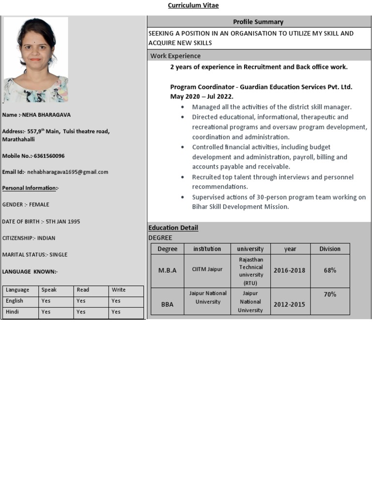 CV Neha | PDF