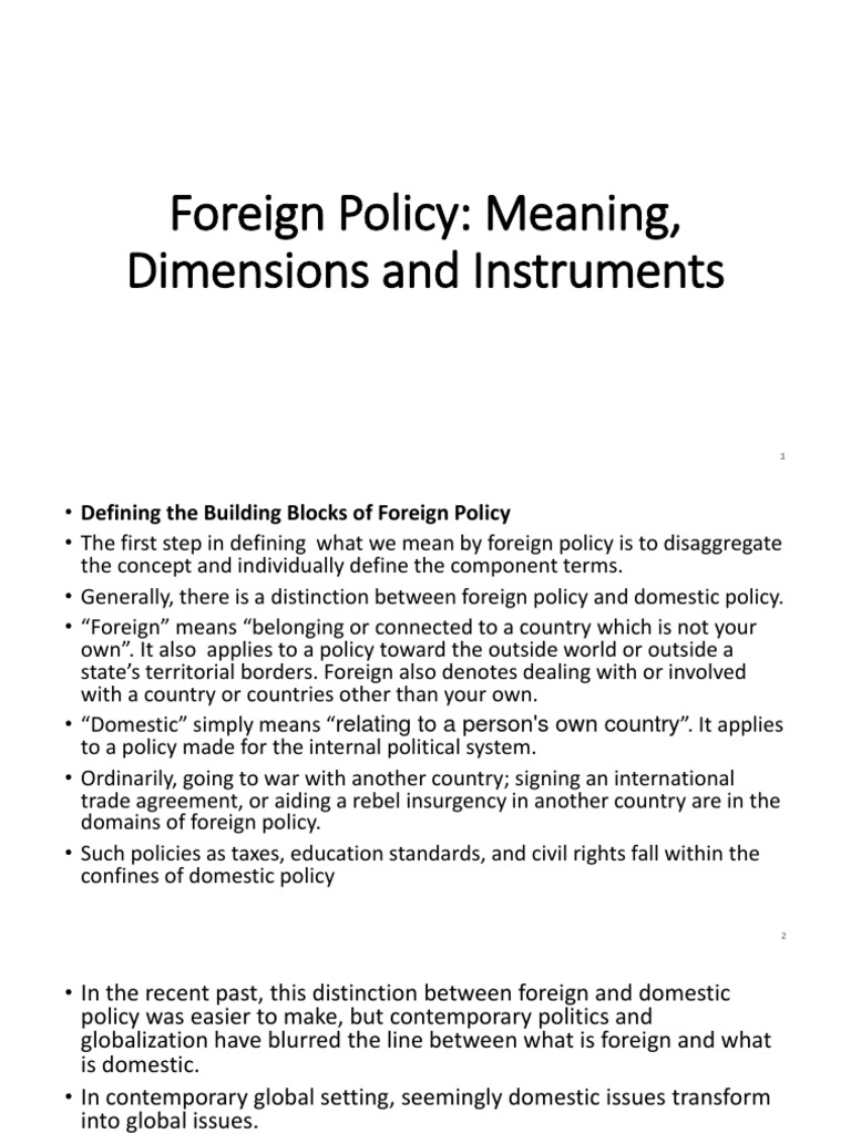 Foreign Policy - Meaning, Dimensions and Instruments | PDF | Policy ...