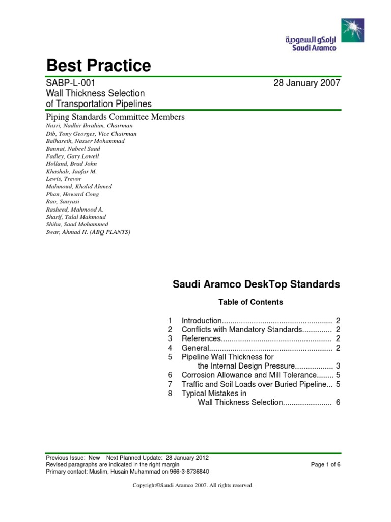Sabp L 001 | PDF | Pipe (Fluid Conveyance) | Strength Of Materials