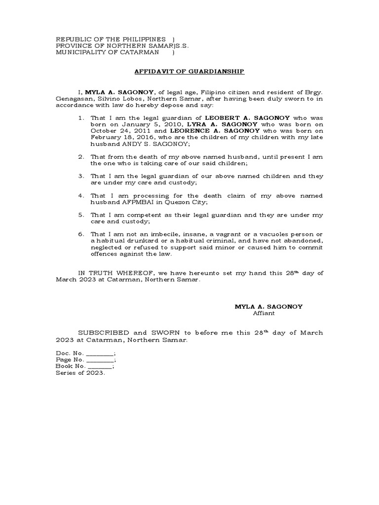 Affidavit of Guardianship | PDF | Social Science