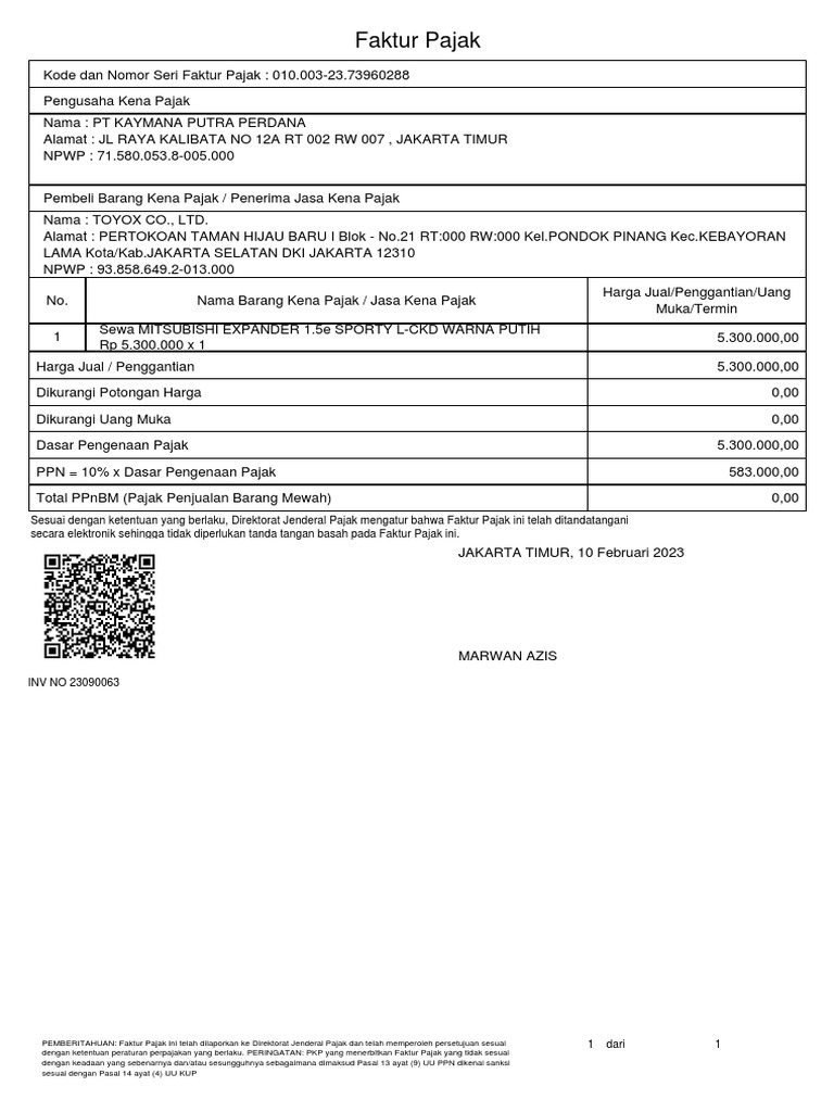 FP 010.003-23.79360288 Inv 23090063 Toyox Co LTD | PDF