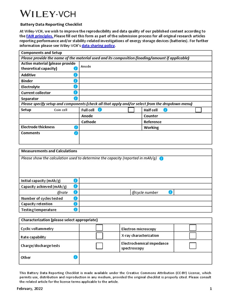 Battery Data Reporting Checklist | PDF