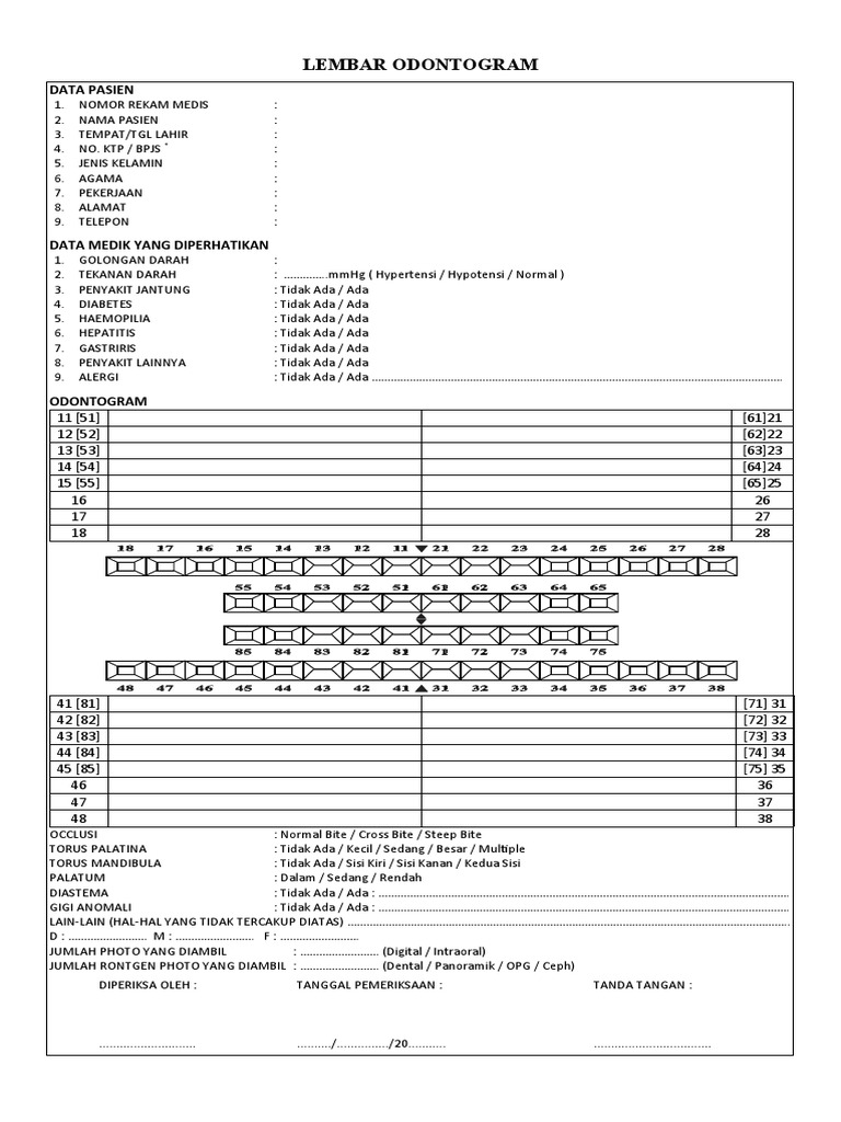 Lembar Odontogram Rekam Medis Gigi | PDF