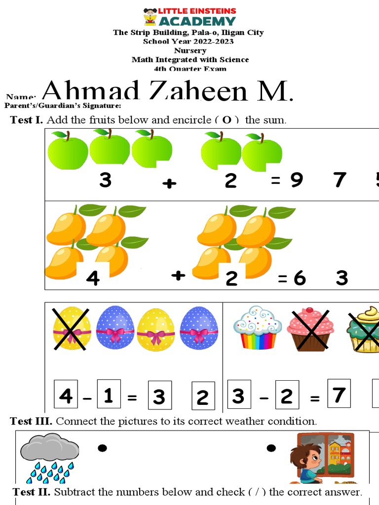 Final Nursery 4TH Quarter Exam Mathscie | PDF