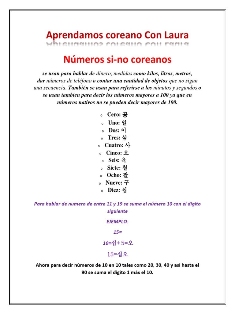 Números en Coreano: Guía Práctica | PDF