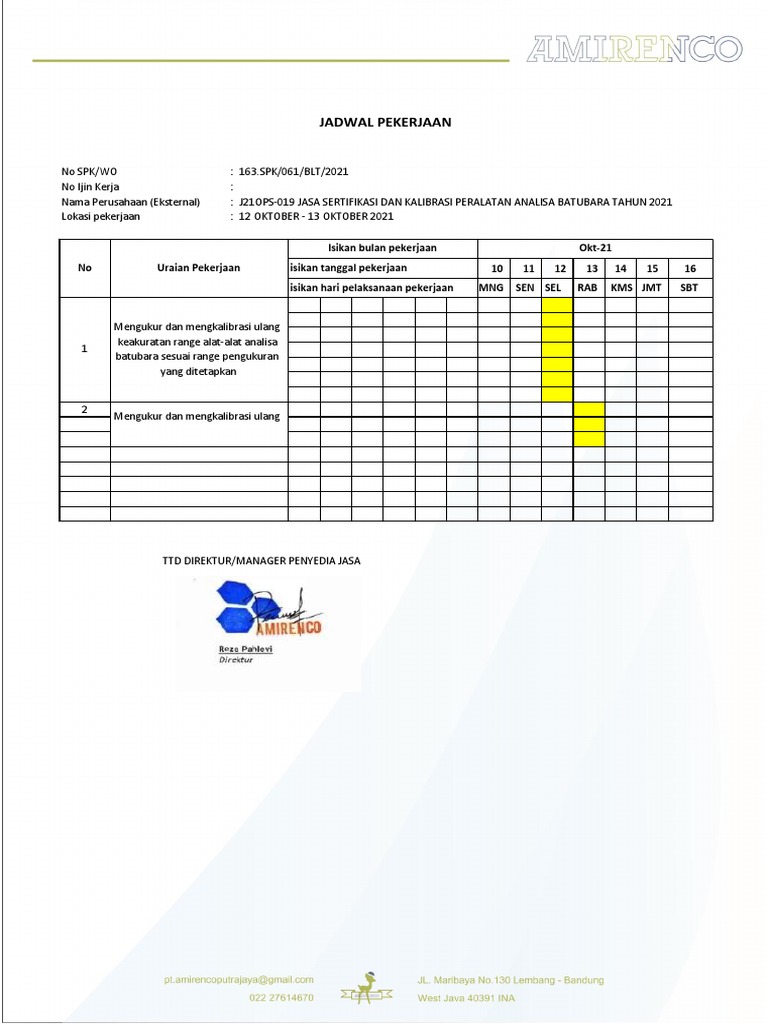 Work Schedule - Jadwal Pekerjaan | PDF
