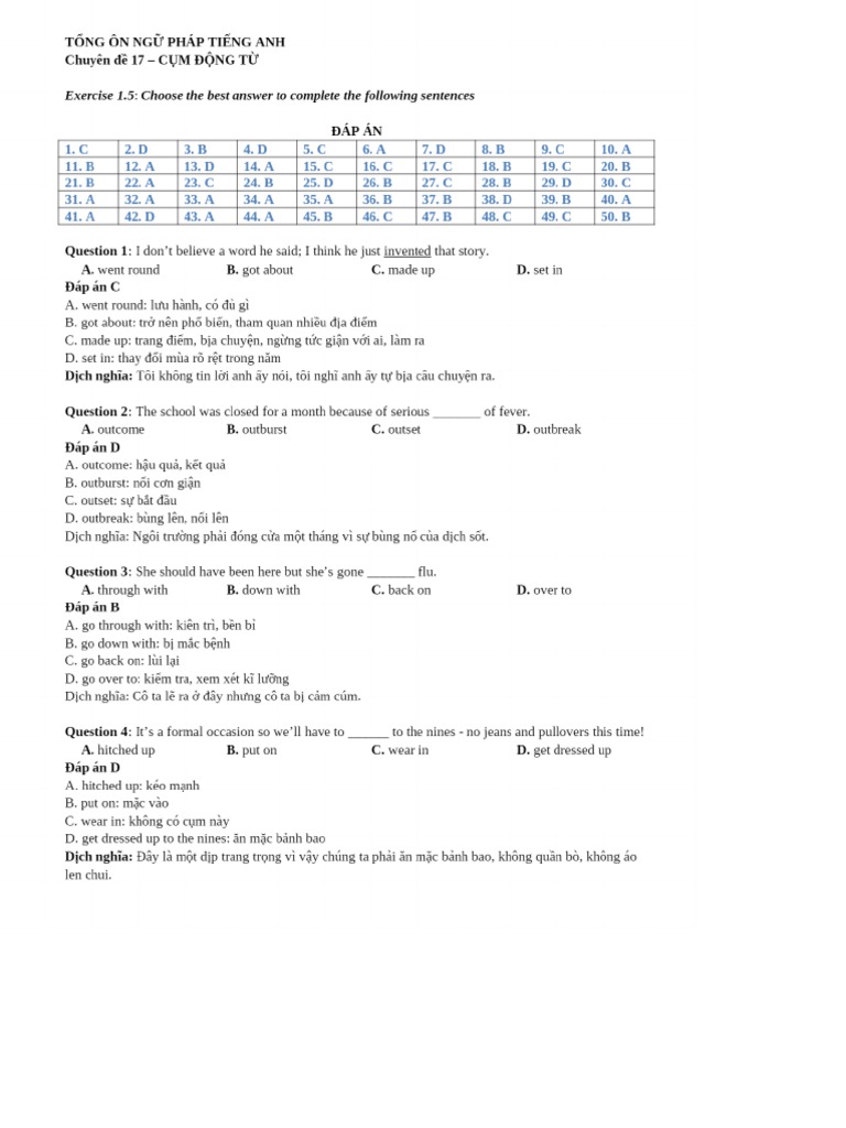 Đáp án Tổng ôn ngữ pháp tiếng anh CD17 Exercise (5) .docx - Bài giảng, ppt, bài giảng điện tử | PDF