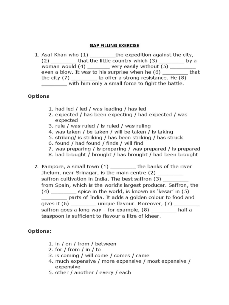 Gap Filling | PDF | Cooking | Food And Drink