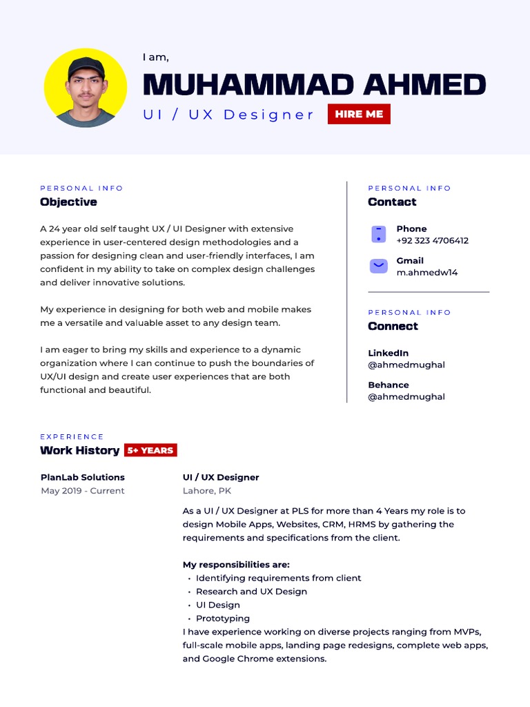 Muhammad Ahmed: UI/UX Designer Resume | PDF