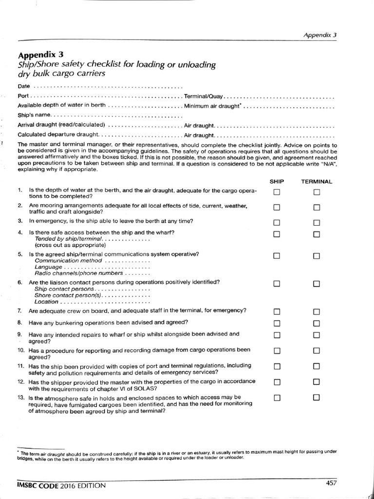 Ship Shore Safety Checklist | PDF