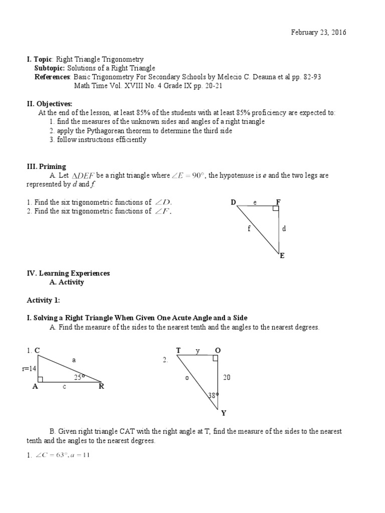 LP17 Feb 23 Solutions of A Right Triangle | PDF | Trigonometry ...