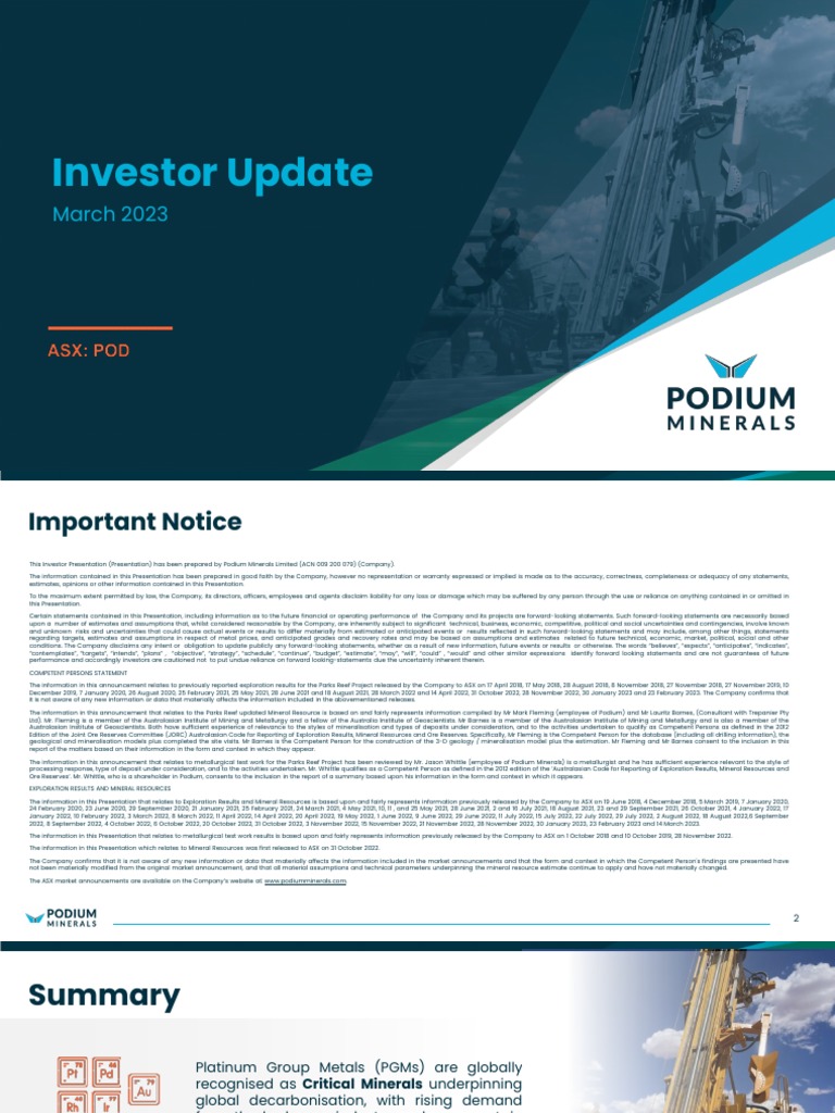 Podium Minerals Investor Brief | PDF | Palladium | Mining