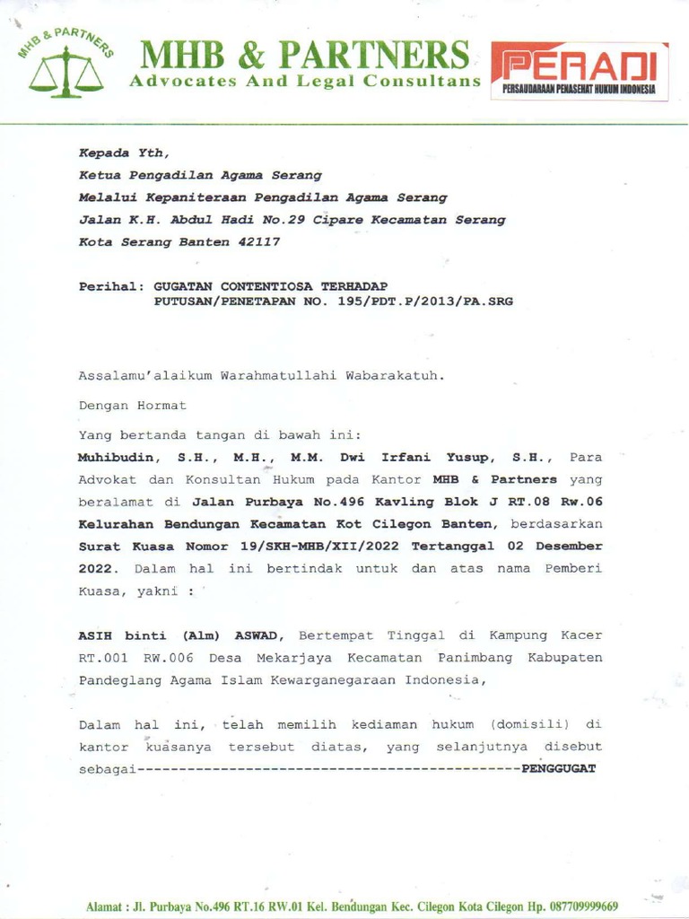 Gugatan Contentiosa Bu Asih | PDF