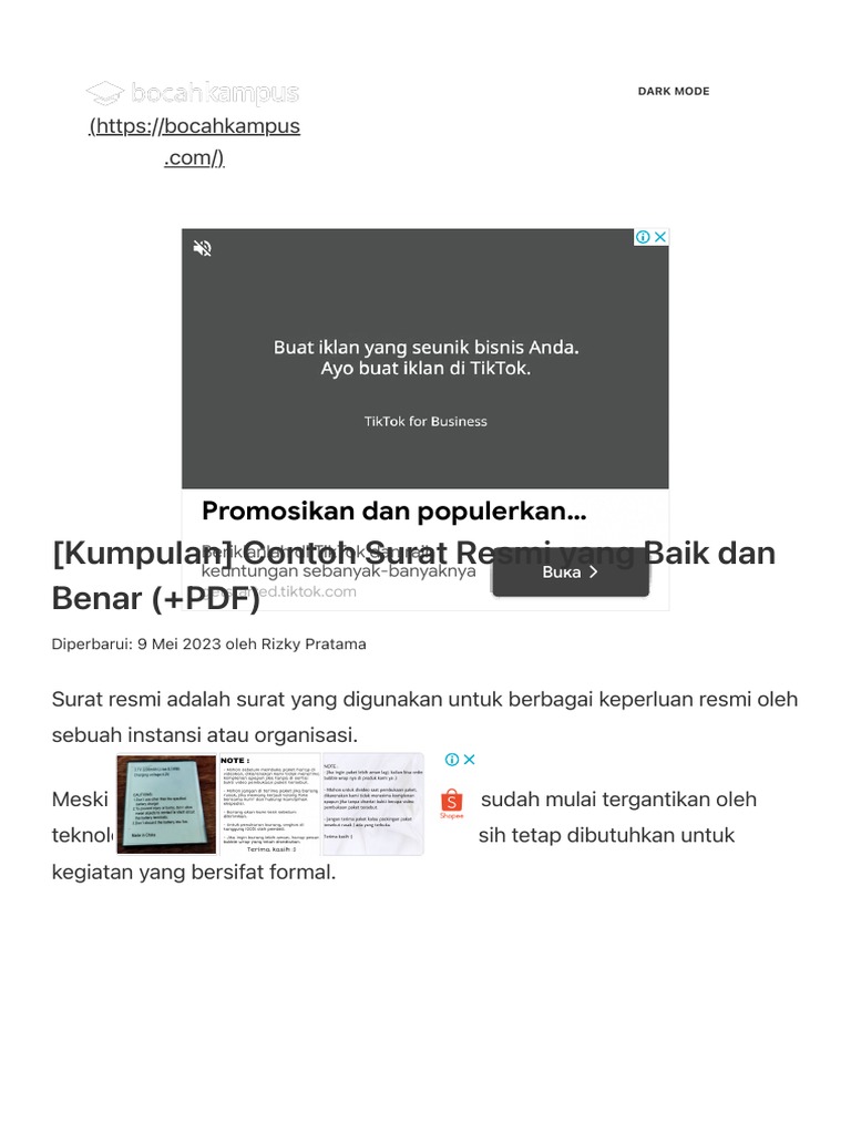 (Kumpulan) Contoh Surat Resmi Yang Baik Dan Benar (+PDF) | PDF