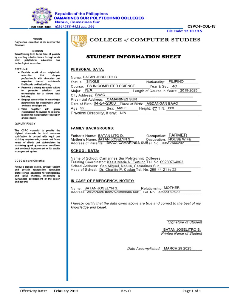 CSPC Student Info & Mission | PDF