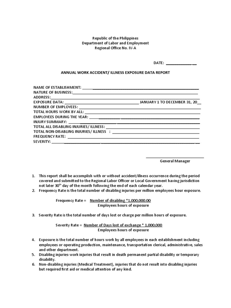 Annual Work Accident and Illness Exposure Data Report | PDF