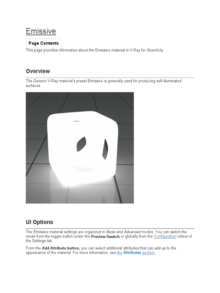 V-Ray Emissive Material Guide | PDF | Texture Mapping | Rendering (Computer Graphics)