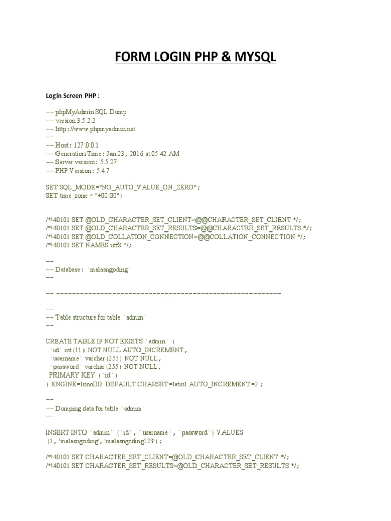 Form Login PHP & Mysql | PDF