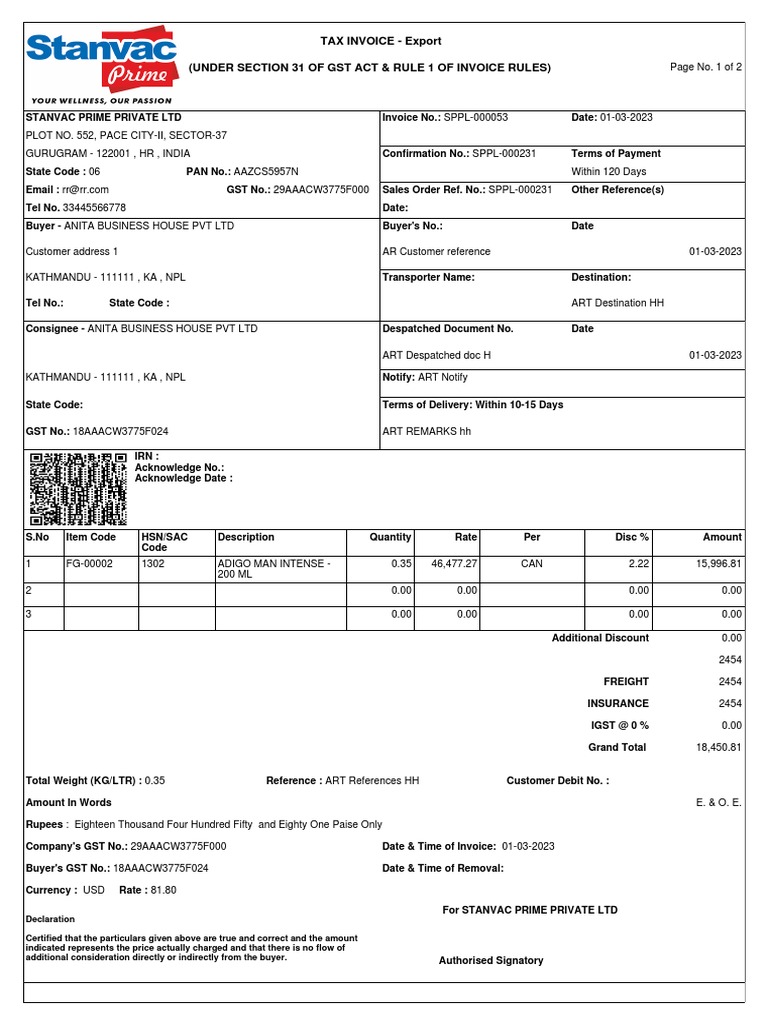 Tax Invoice Export | PDF | Invoice | Taxes