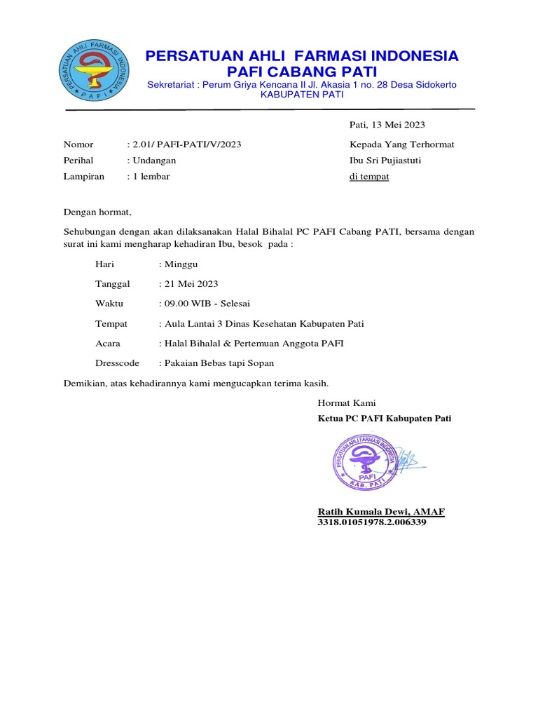 Undangan HALBIL Ibu Sri Pujiastuti | PDF