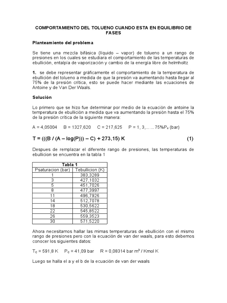 Comportamiento Del Tolueno Cuando Esta en Equilibrio de Fases | PDF ...