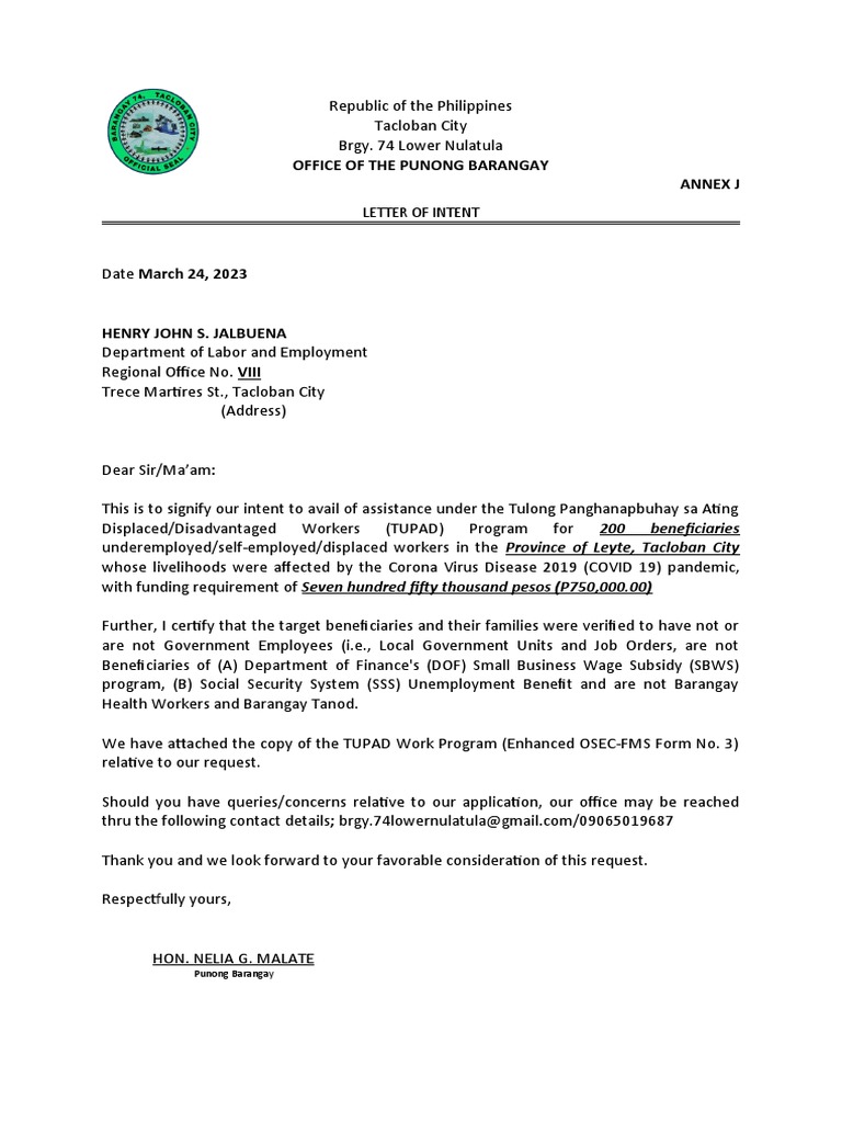TUPAD Aid Request for Leyte Workers | PDF