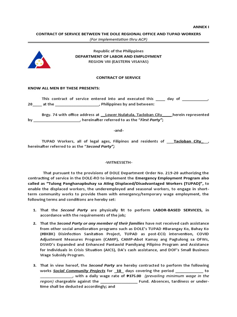 NEW CONTRACT OF SERVICE For ACP Annex I | PDF | Economies | Philippines