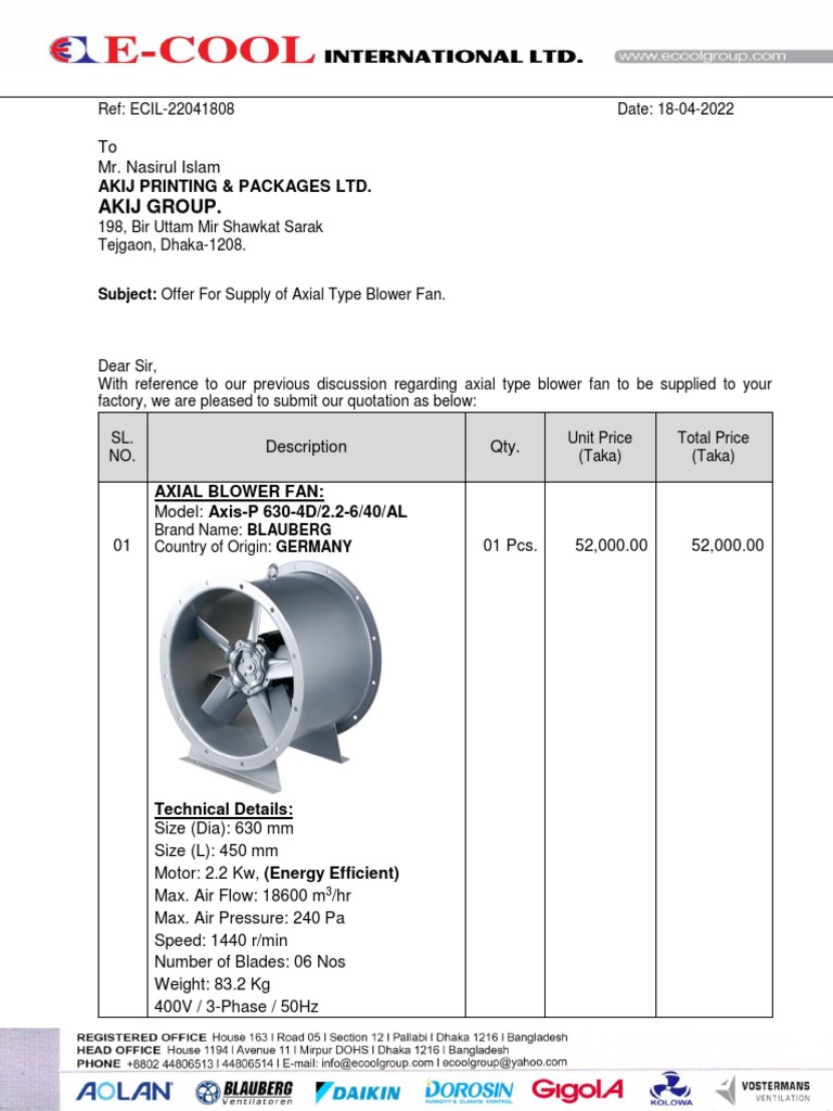 Ecil-22041808 - Akij Printing & Packages Ltd. - Offer For Axial Type ...