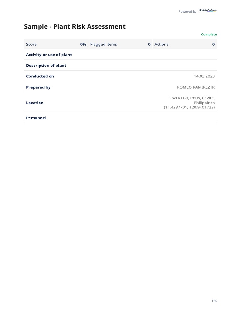 Sample-Plant-Risk-Assessment | PDF | Hazards | Safety