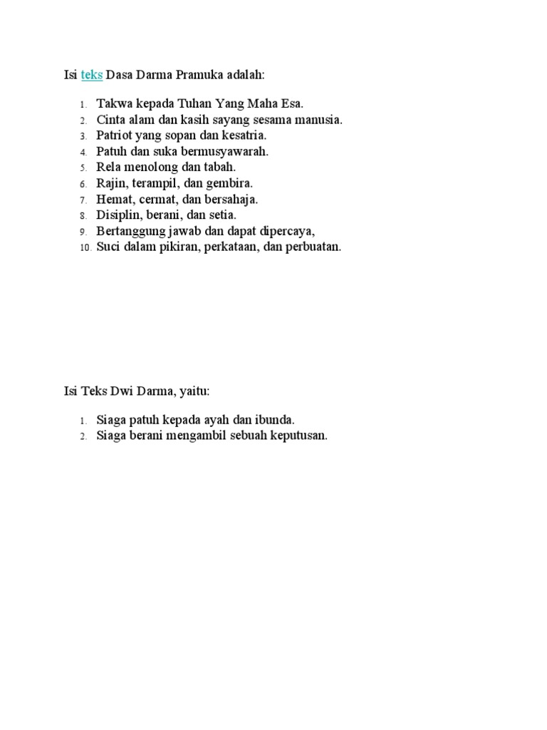 Isi Teks Dasa Darma Pramuka Adalah | PDF | Kesehatan Holistik