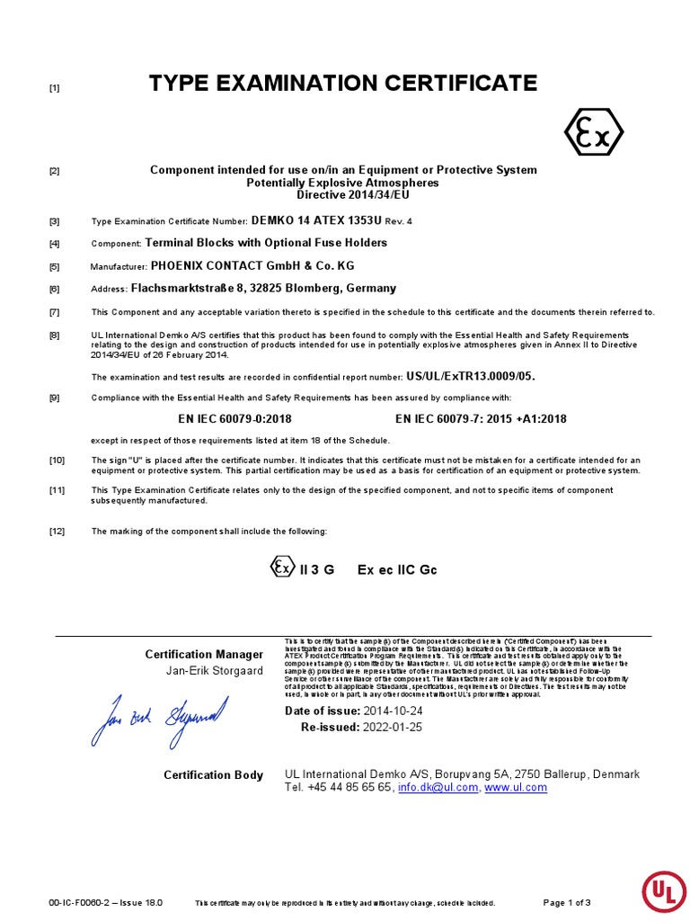 Type Examination Certificate: Ii 3 G Ex Ec Iic GC | PDF | Fuse ...