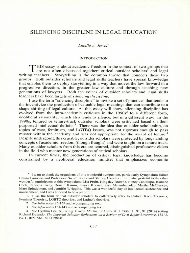 Silencing Discipline in Legal Education Lucille A. Jewel | PDF ...